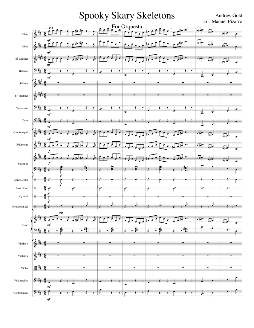 Spooky Scary Skeletons Sheet Music for Piano, Trombone, Tuba, Flute ...