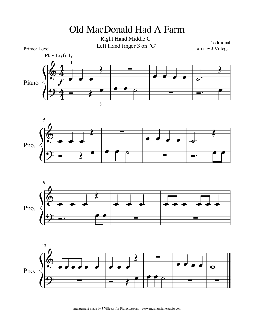 Old MacDonald Had A Farm Sheet Music for Piano (Solo) easy | MuseScore.com