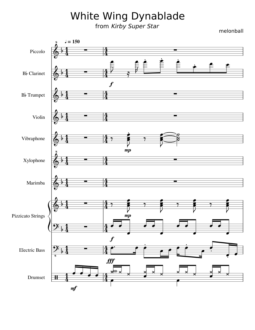 White Wing Dynablade (Kirby Super Star) Sheet Music for Flute piccolo ...