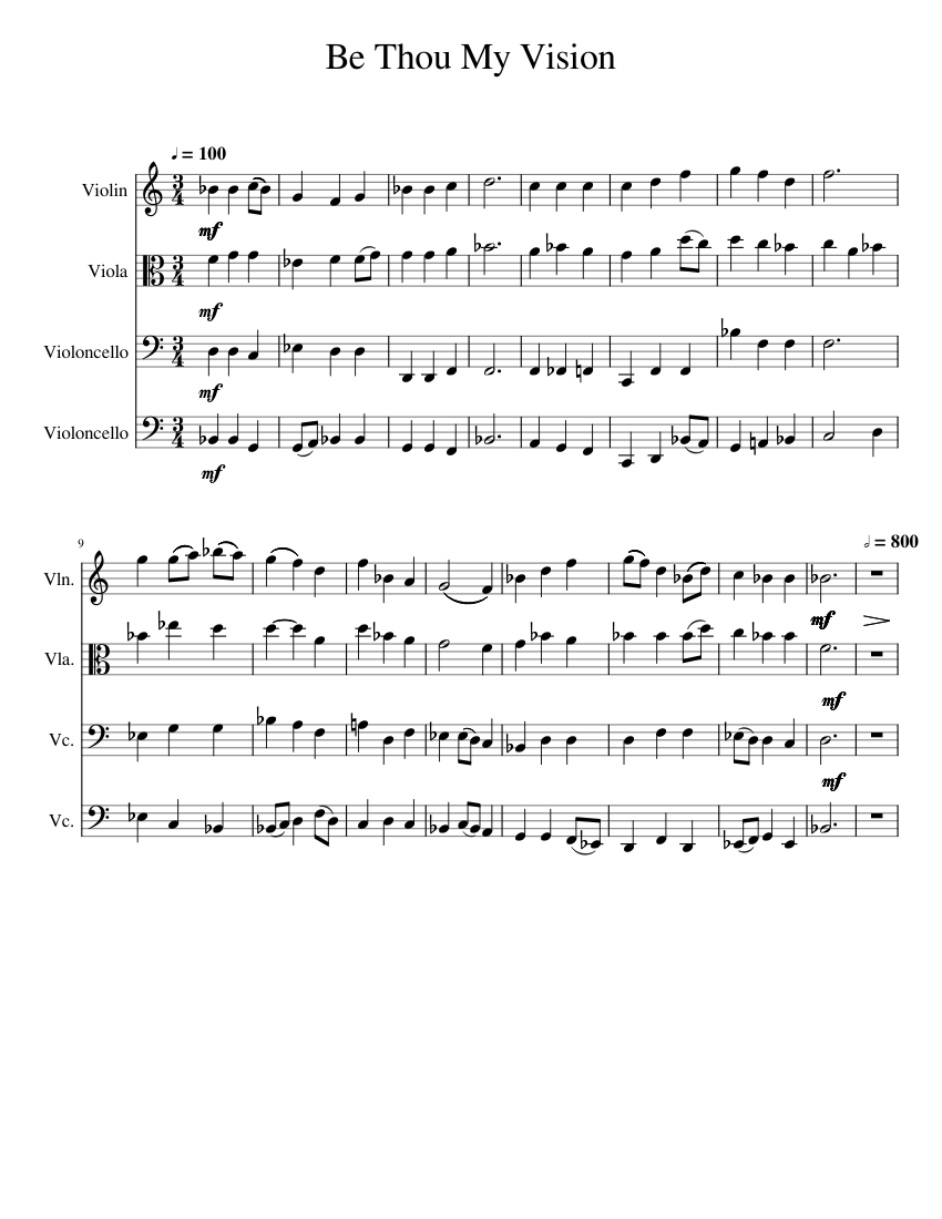 Be Thou My Vision Sheet Music for Violin, Viola, Cello (String Quartet ...