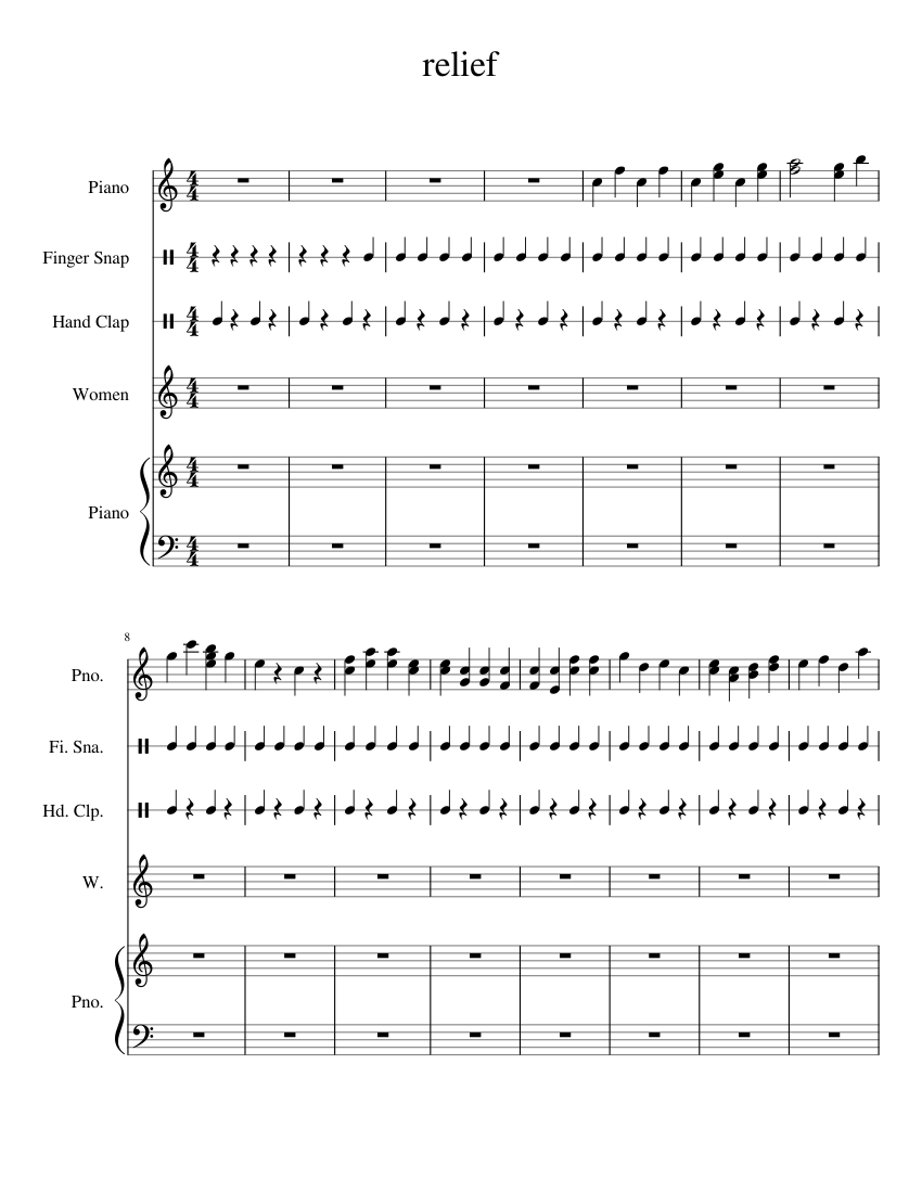 relief Sheet music for Piano, Female, Hand clap, Snap (Mixed Quintet ...