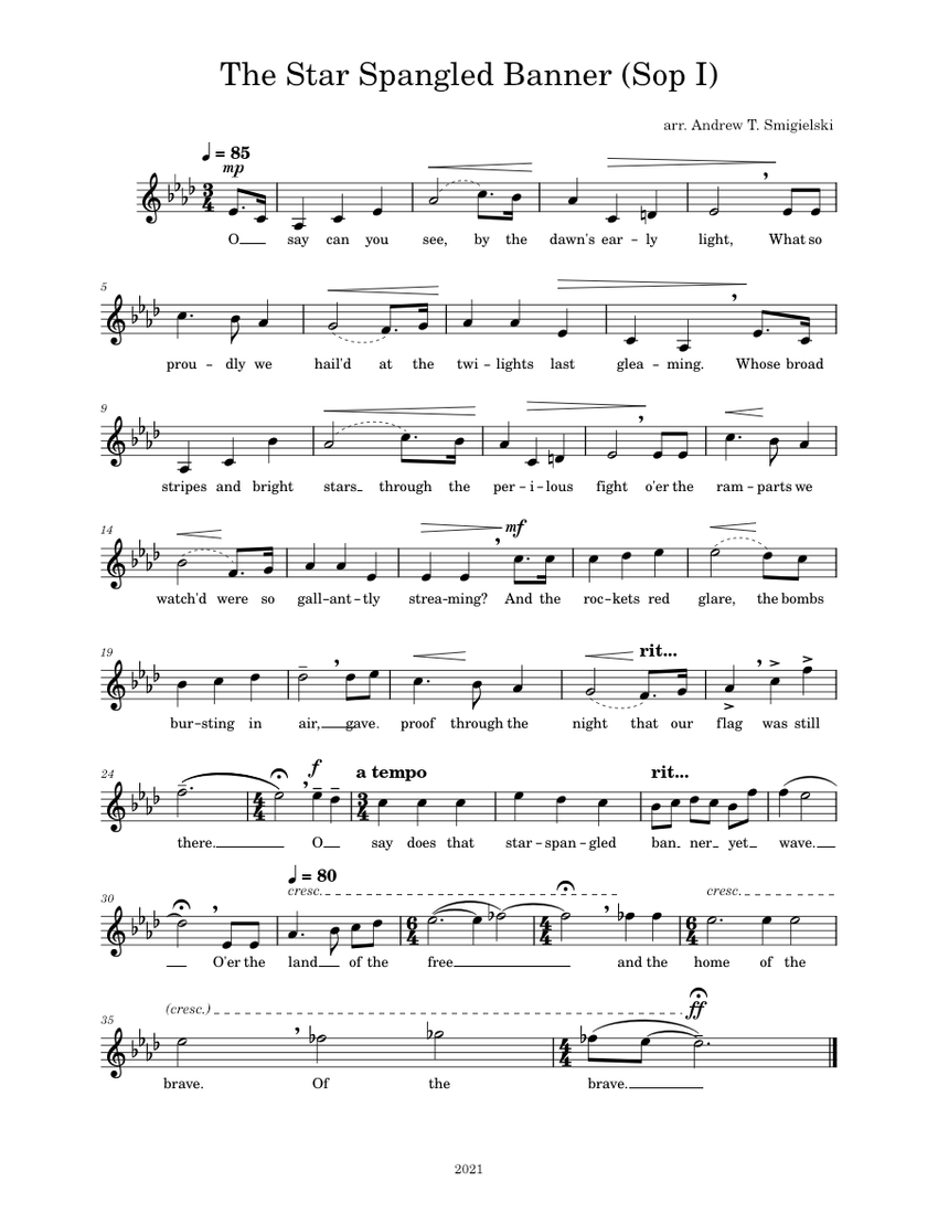 The Star Spangled Banner Sop I Sheet music for Piano (Women’s Choir ...