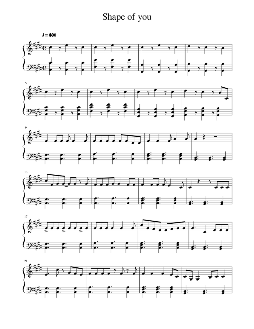 Shape of you Sheet music for Piano (Solo) | Musescore.com