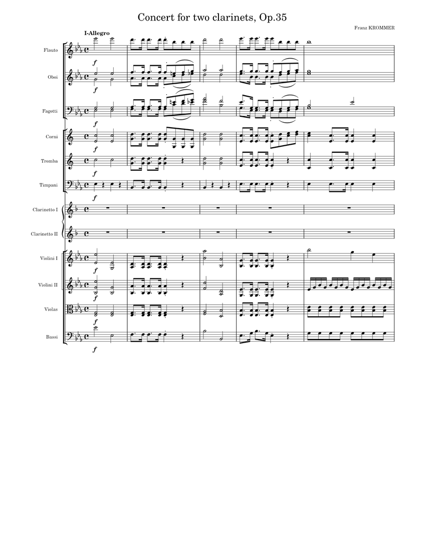 Krommer Concerto For Two Clarinets Op 35 Sheet Music For Flute Oboe