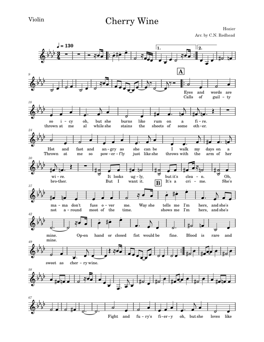 Cherry wine – Hozier Cherry Wine Sheet Music for Violin (Solo) | MuseScore.com