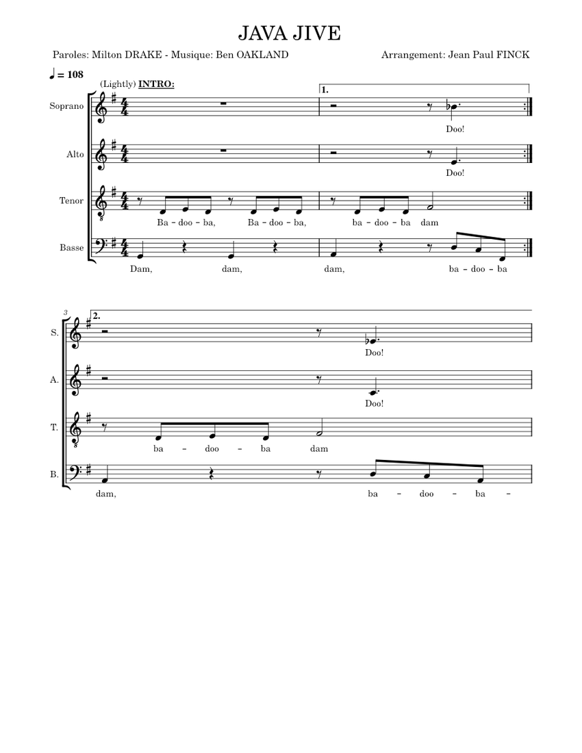 Java Jive – Ben Oakland Sheet Music for Soprano, Alto, Tenor, Bass ...