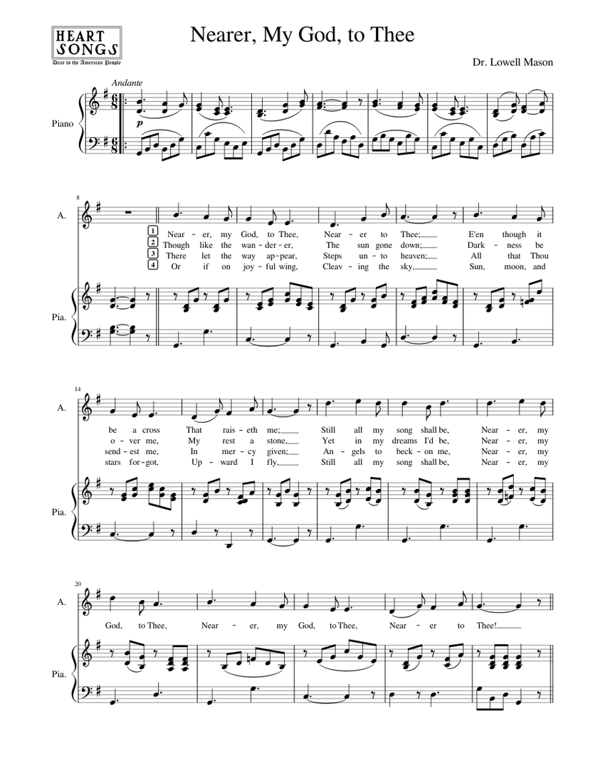 Nearer, My God, to Thee Sheet Music for Piano, Soprano, Alto, Tenor ...