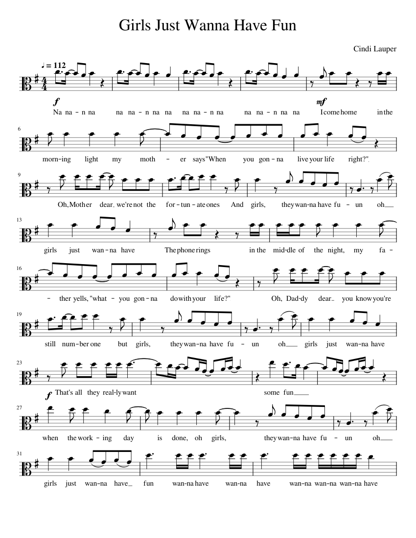 Girls_Just_Wanna_Have_Fun Sheet music for Viola (Solo) | Musescore.com