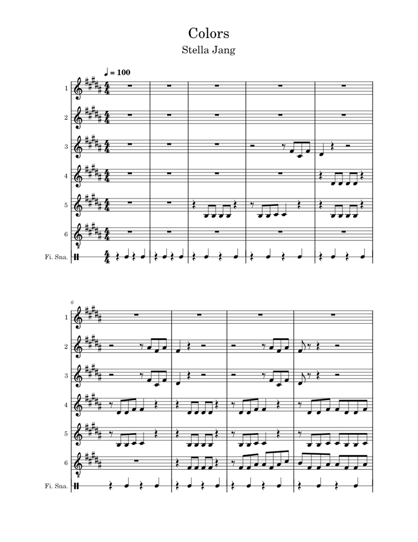 Colors -Stella Jang Sheet Music for Piano, Snap (Mixed Ensemble ...
