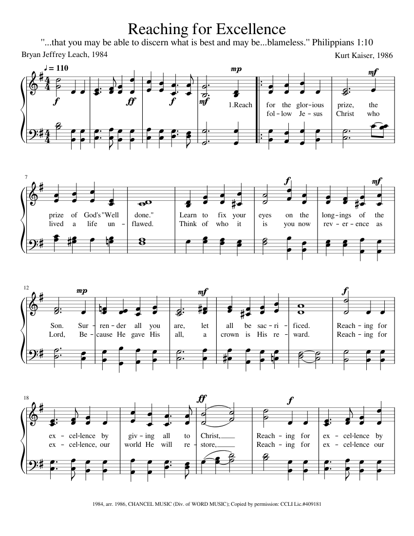 Reaching for Excellence Sheet Music for Piano (Solo) Easy | MuseScore.com