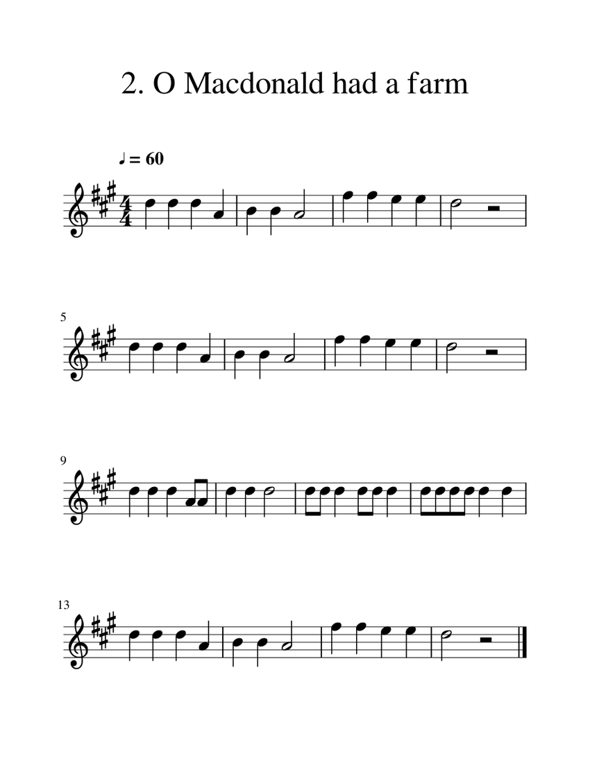 Elementary 1 , 2. O Macdonald had a farm Sheet Music for Violin (Solo ...
