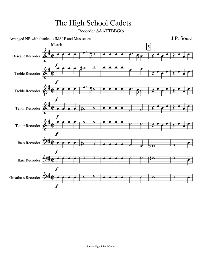 The High School Cadets for Recorder SAATTBGb J P Sousa final version ...