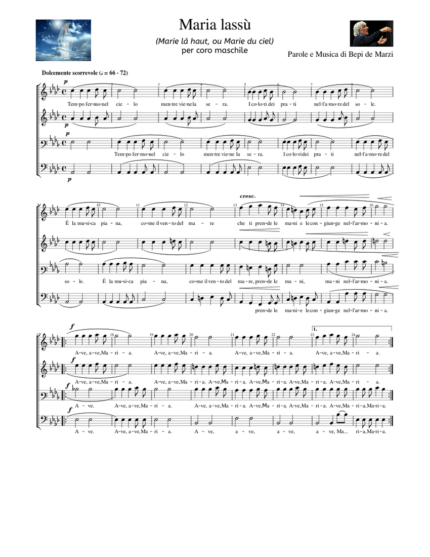 Maria lassù - Bepi de Marzi (4 voix MuseScore) Sheet Music for Soprano ...