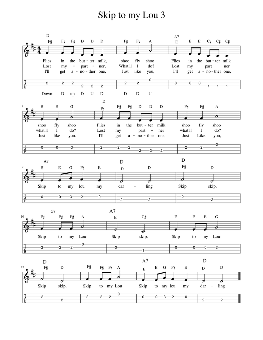 Skip to my Lou Sheet Music and Tab with Chords for Ukulele (Solo ...