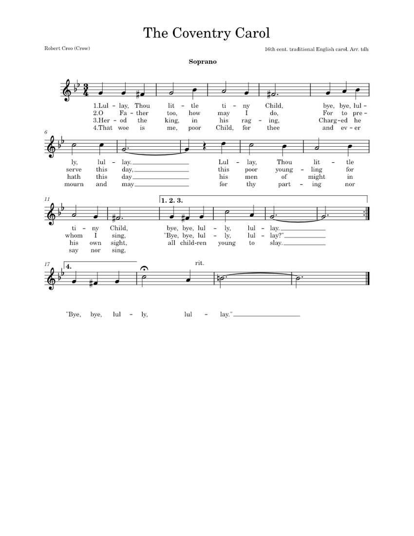 The Coventry Carol - Soprano / Lead Sheet Music for Piano (SATB) easy ...