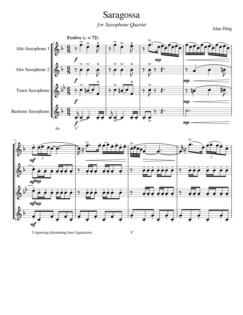 Saragossa Sheet Music for Saxophone alto, Saxophone tenor, Saxophone ...