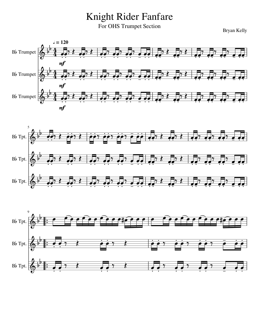 Knight Rider Trumpet Fanfare Sheet Music for Trumpet in b-flat (Mixed ...