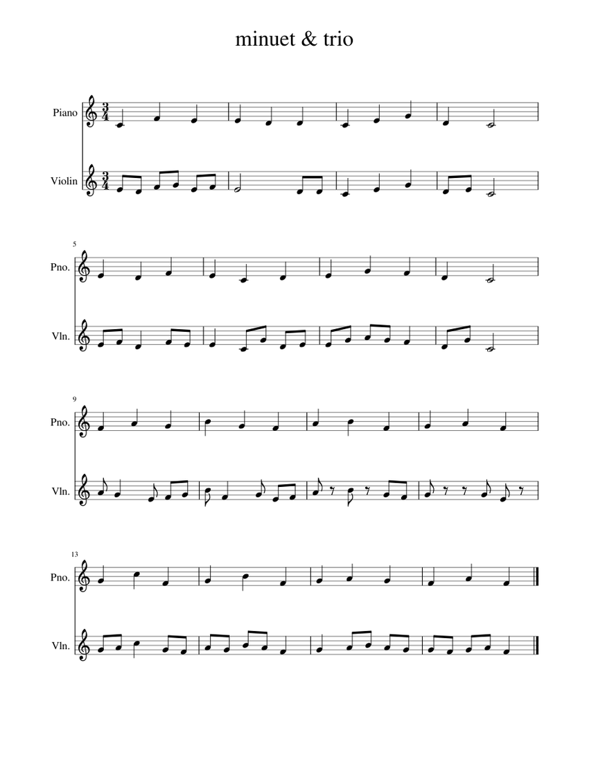 minuet & trio Sheet music for Piano, Violin (Solo) | Musescore.com