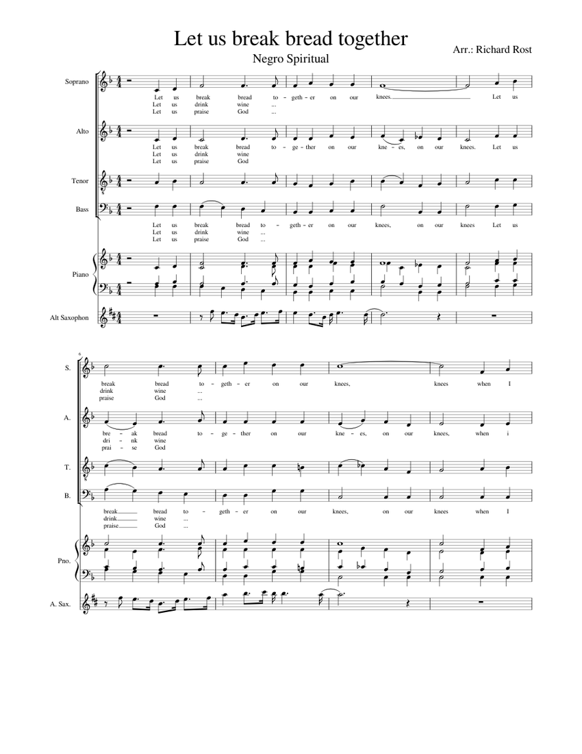 Let us break bread together Sheet Music for Piano, Soprano, Alto, Tenor & more instruments (SATB ...