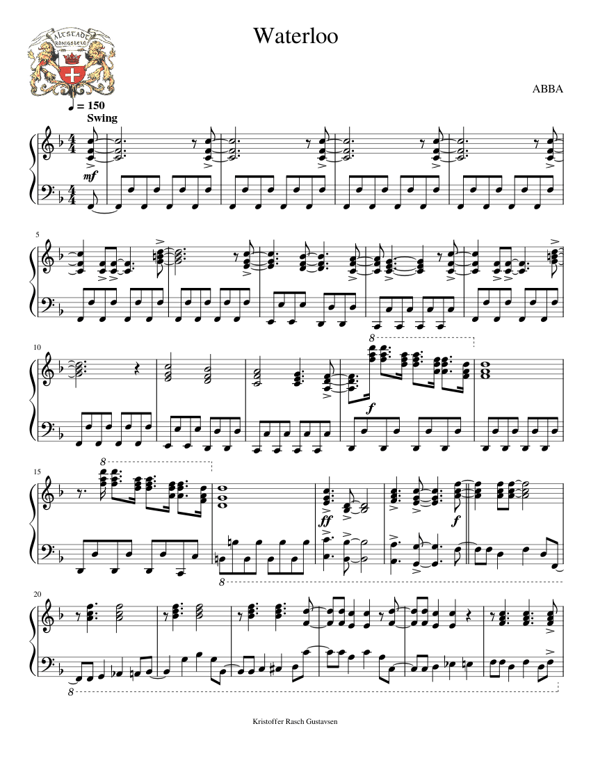 Waterloo Abba Sheet Music For Piano Solo