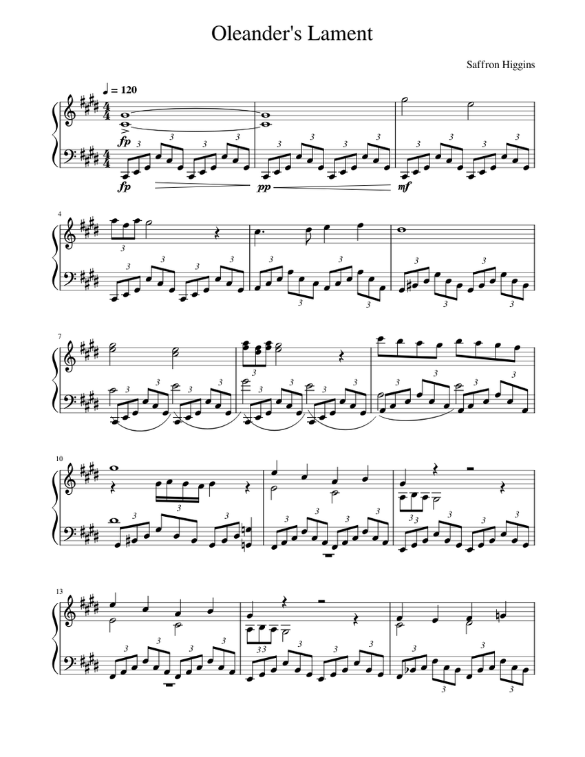 Oleander's Lament - Saffron Higgins Sheet music for Piano (Solo ...