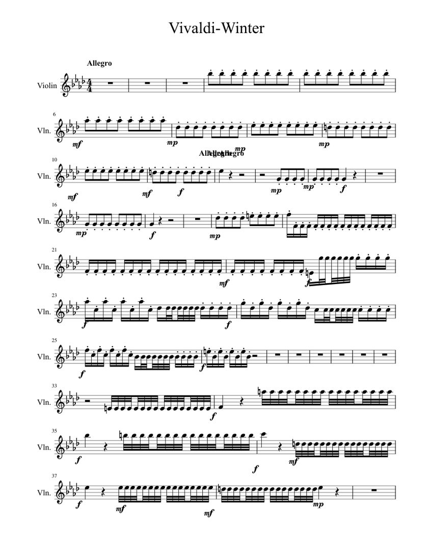 Vivaldi-Winter Sheet music for Violin (Solo) | Musescore.com