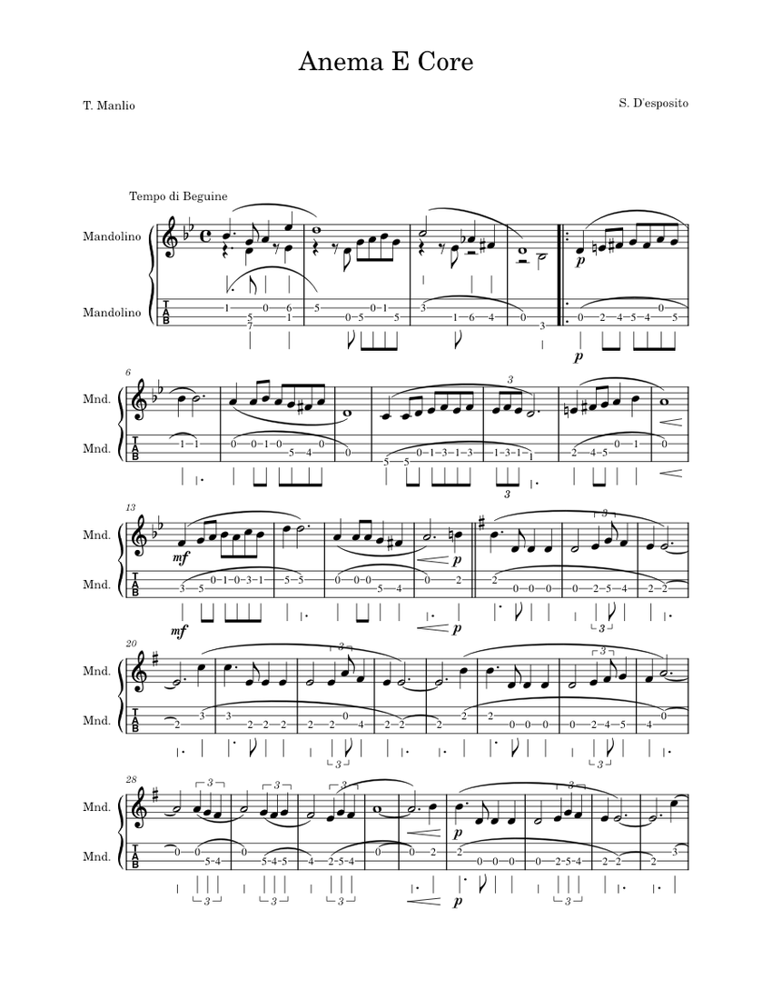 Anema e core – S. D'Esposito Anema E Core Sheet music for Mandolin ...
