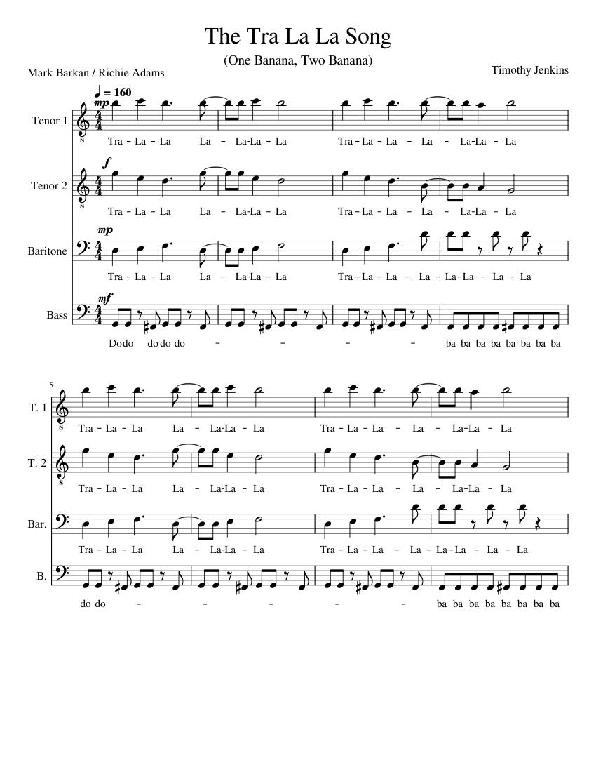 The Tra La La Song Sheet Music for Tenor, Bass voice, Baritone (Men’s ...