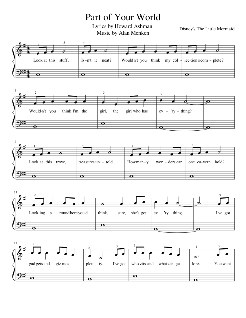 Part of your world - Howard Ashman Sheet Music for Piano (Solo) Easy ...