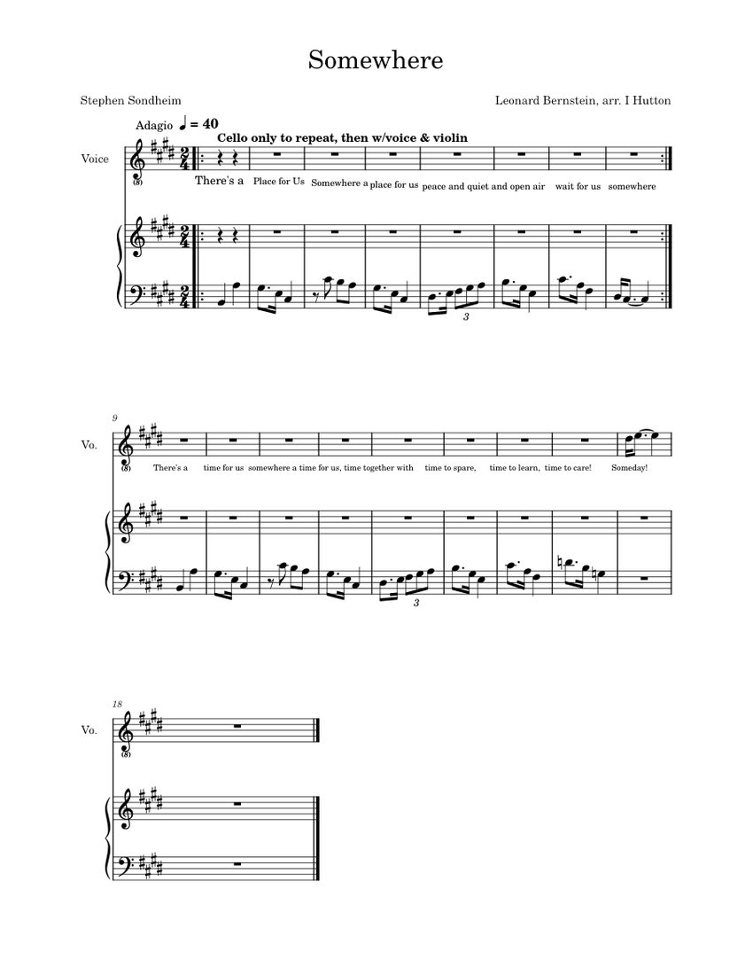 Somewhere Sheet music for Piano, Vocals (Choral) | Musescore.com