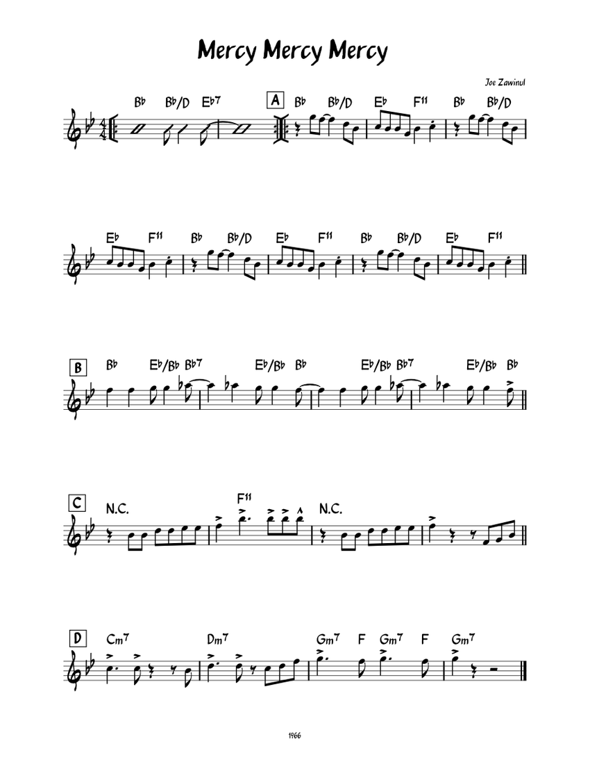 Mercy Mercy Mercy – Joe Zawinul Mercy Mercy Mercy Sheet Music with ...