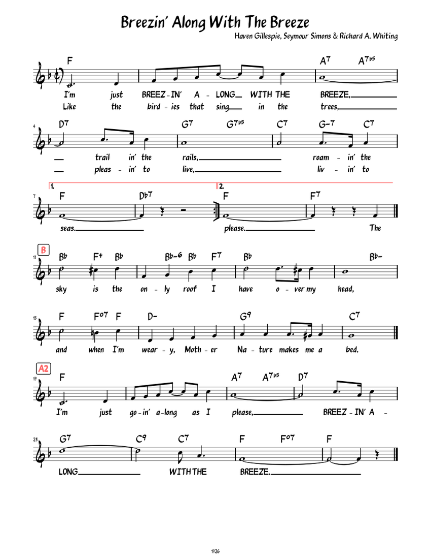 Breezin' Along With The Breeze (Lead sheet with lyrics ) Sheet Music ...