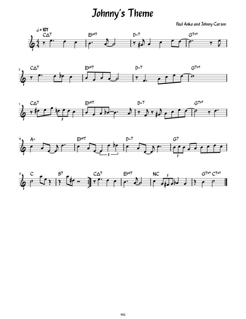 Johnny's Theme – Johnny Carson TV Theme Song (Lead sheet) Sheet Music ...