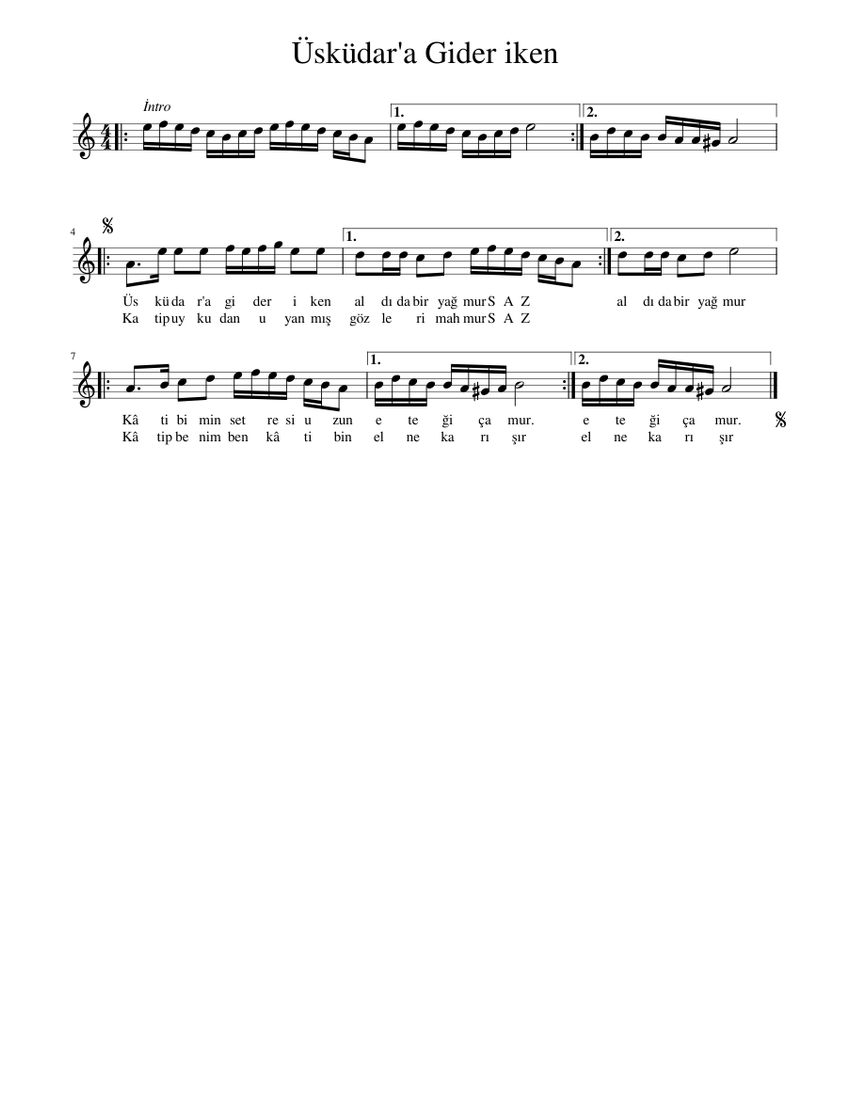 Uskudar'a Gider Iken Sheet Music for Piano (Solo) Easy | MuseScore.com