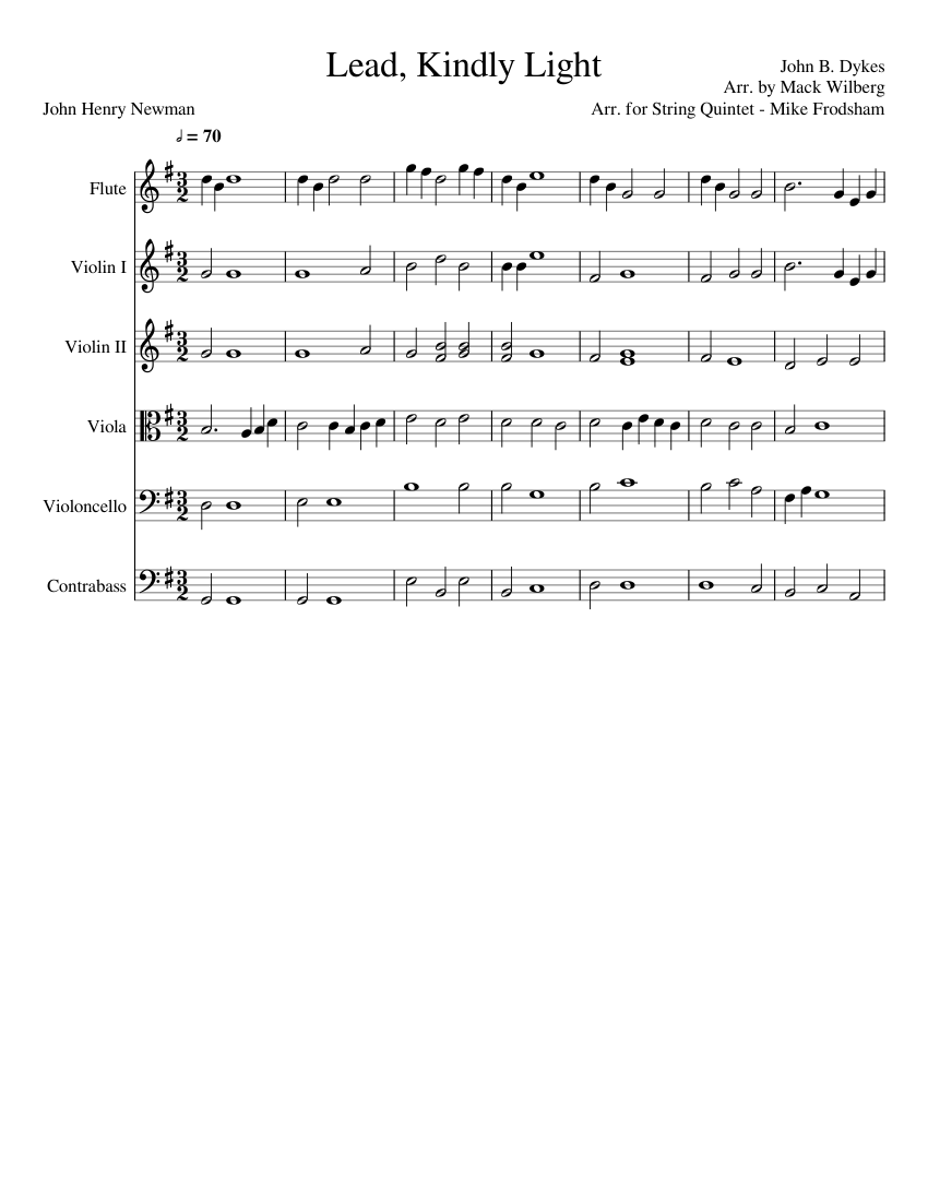 Lead, Kindly Light Sheet music for Flute, Contrabass, Violin, Viola ...