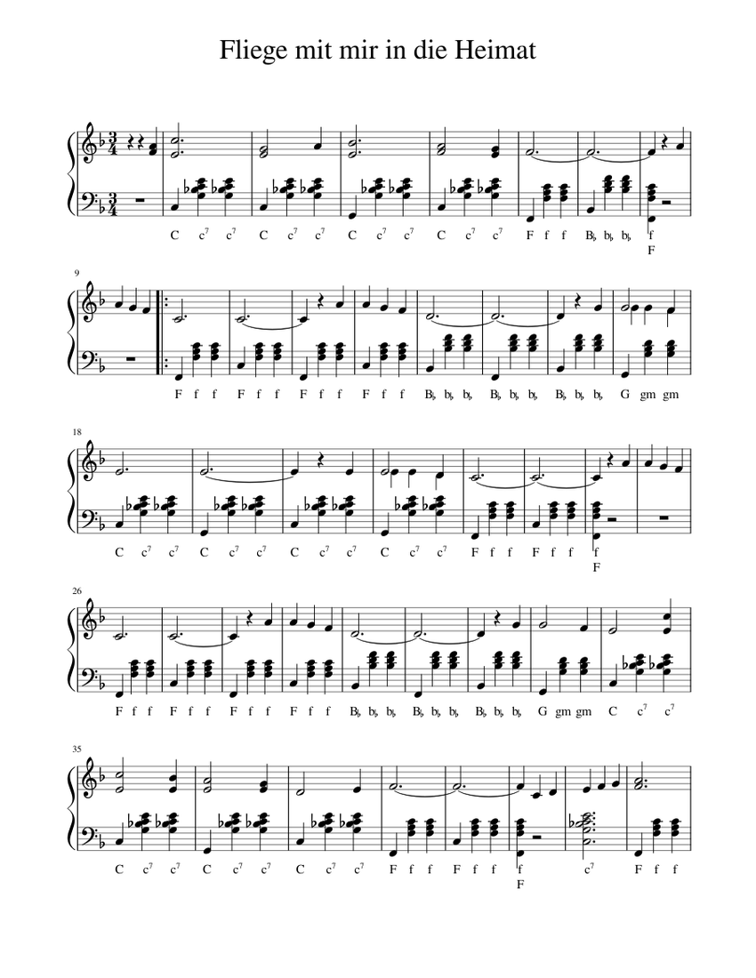 Fliege mit mir in die Heimat Sheet music for Accordion (Solo ...