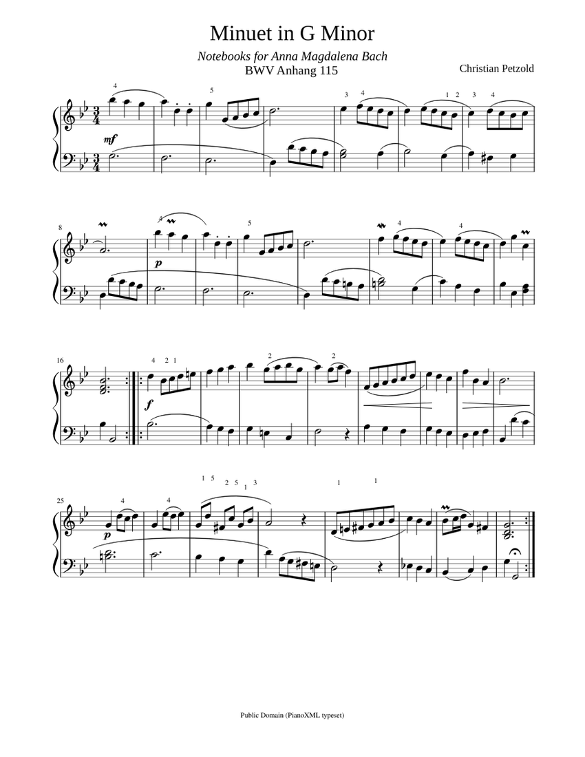 Minuet in g minor bwv anh 115 – Johann Sebastian Bach Bach Minuet in G ...