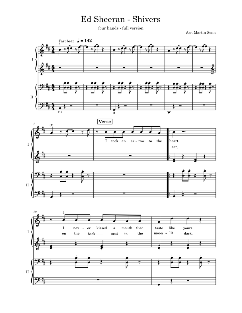 Shivers – Ed Sheeran Sheet music for Piano (Piano Four Hand ...