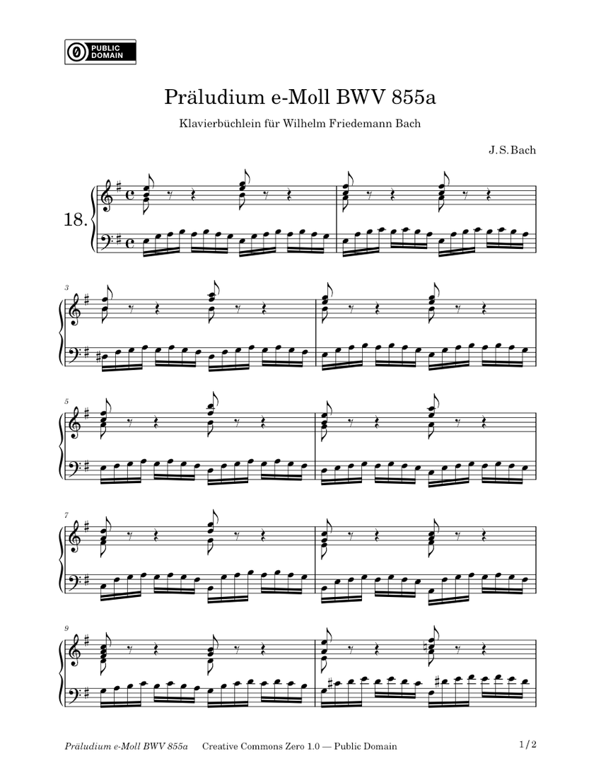 Prelude - BWV 855a - JS Bach Sheet Music for Piano (Solo) | MuseScore.com