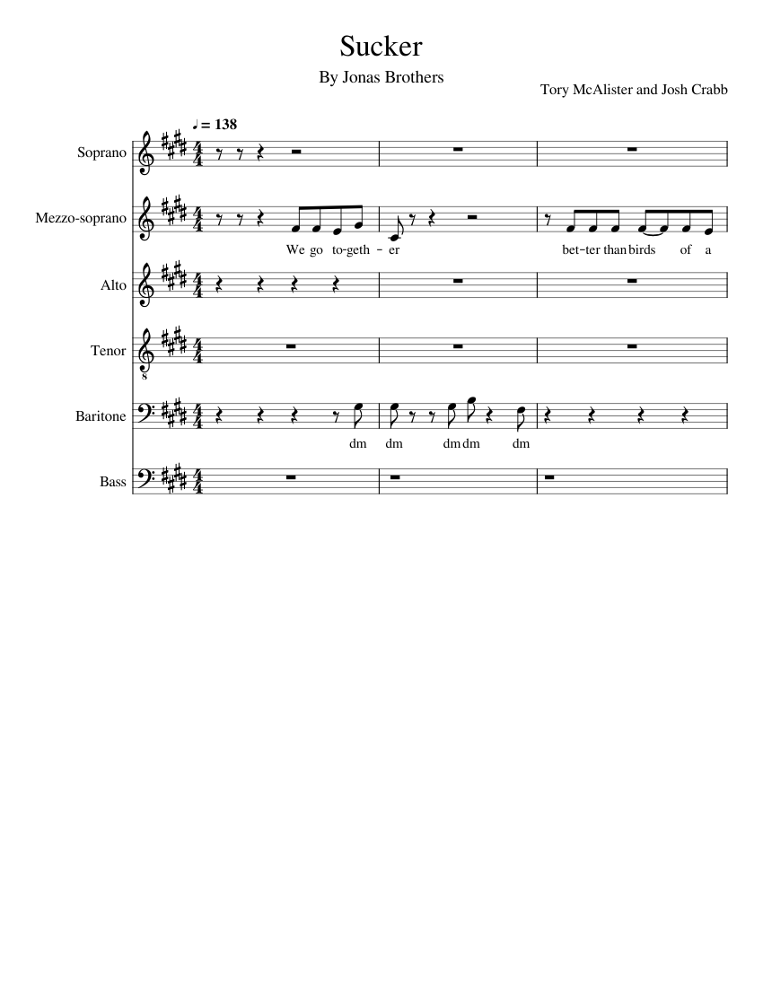 Sucker Sheet music for Soprano, Alto, Tenor, Bass voice & more ...