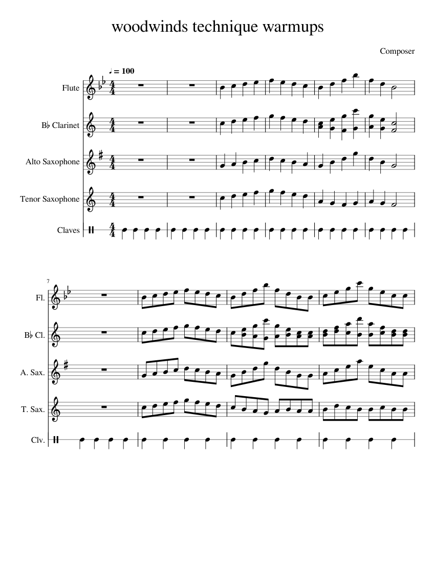 woodwinds_technique_warmups Sheet music for Flute, Clarinet in b-flat ...