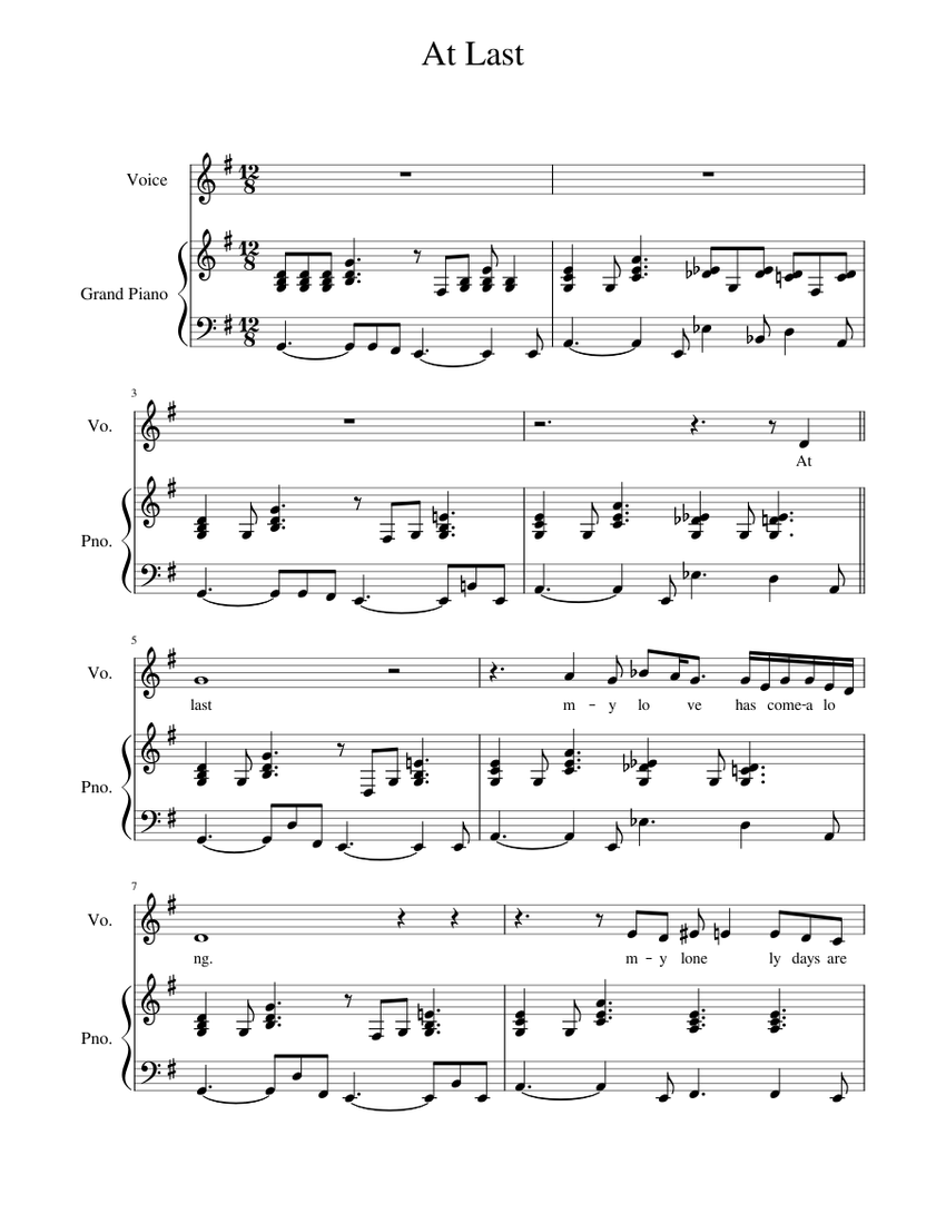 At Last Sheet Music for Piano, Vocals (Piano-Voice) | MuseScore.com