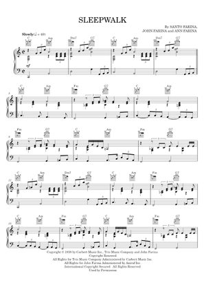 Sleepwalk – Santo & Johnny Sheet Music with Chords for Piano (Solo ...