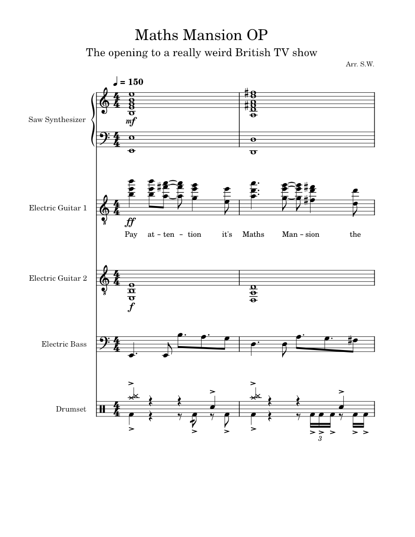 "Maths Mansion" Theme Sheet Music for Guitar, Bass guitar, Drum group ...