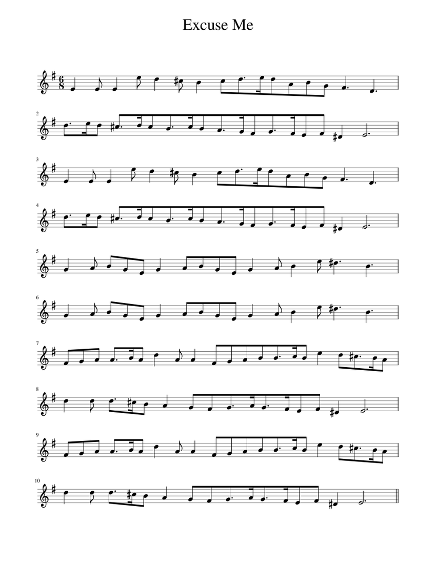 Excuse Me Sheet Music for Piano (Solo) Easy | MuseScore.com