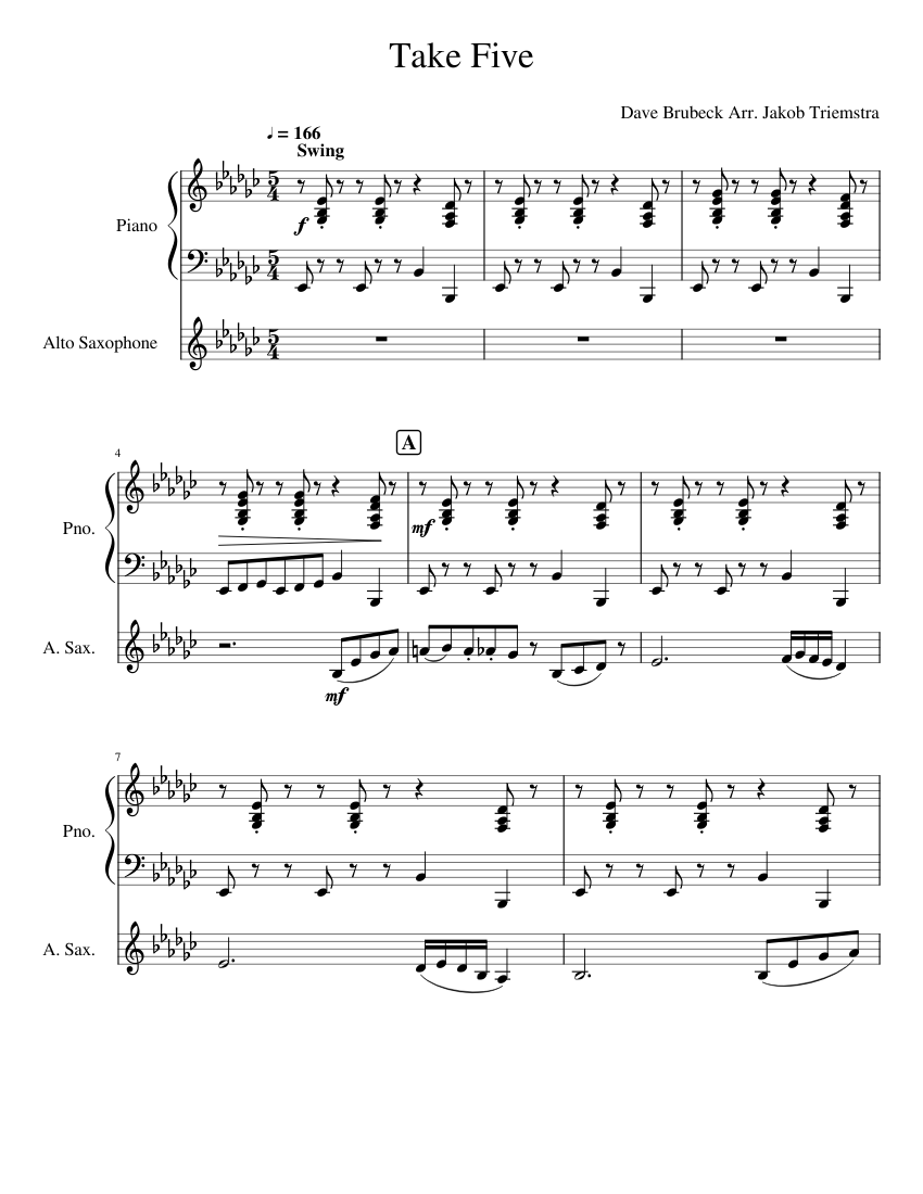 Take Five Sheet music for Piano, Saxophone alto (Solo) | Musescore.com