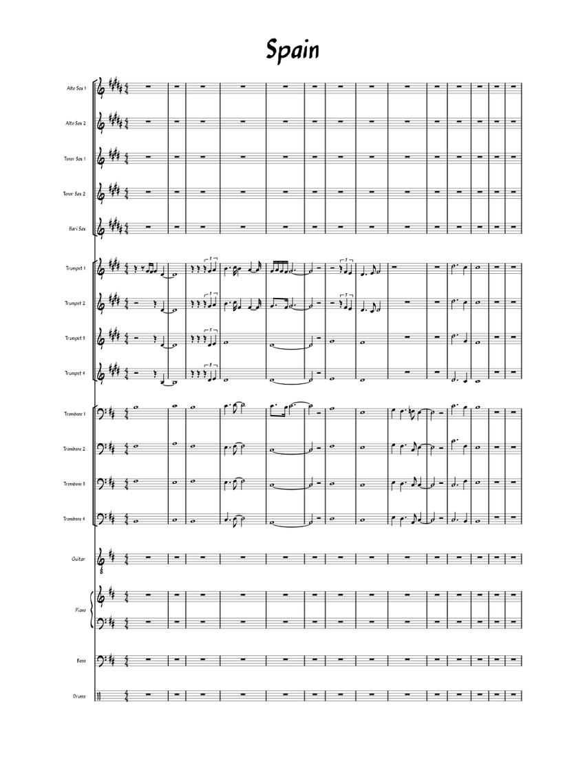 Spain Horn Score Sheet music for Piano, Trombone, Saxophone alto ...