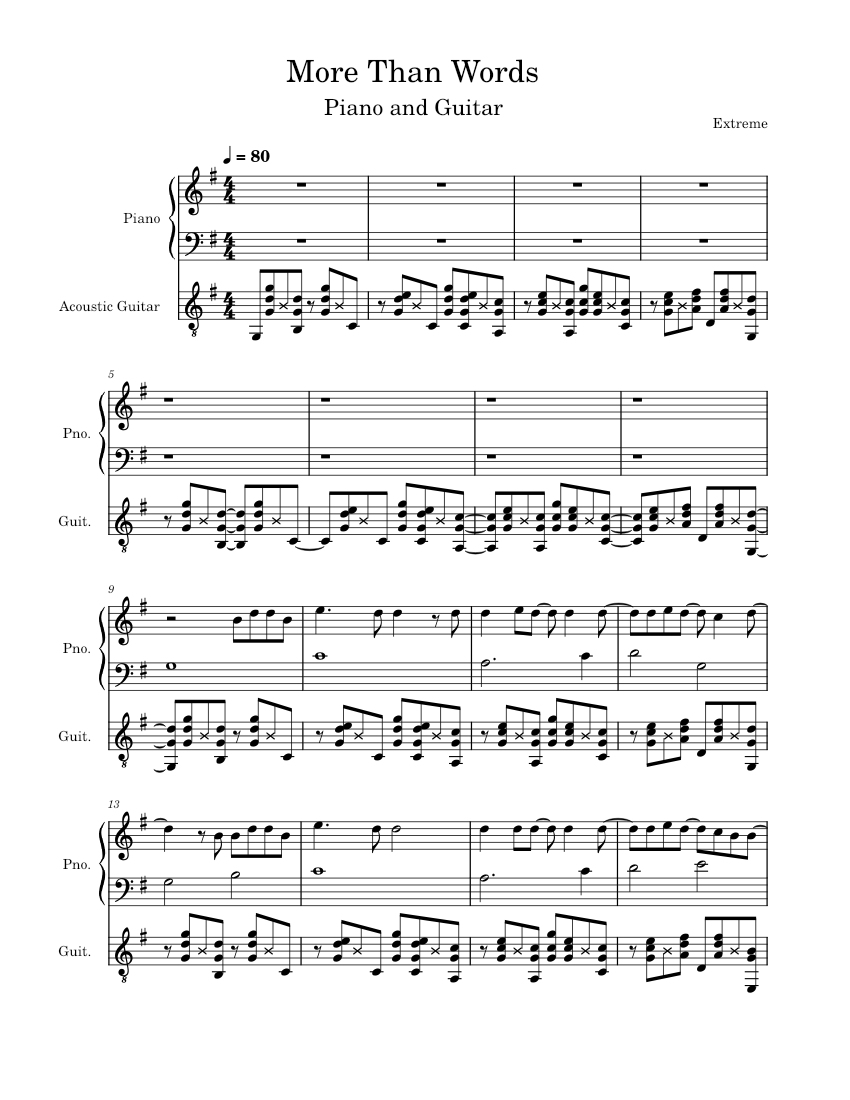 More than words – Extreme Sheet Music for Piano, Guitar (Mixed Duet ...