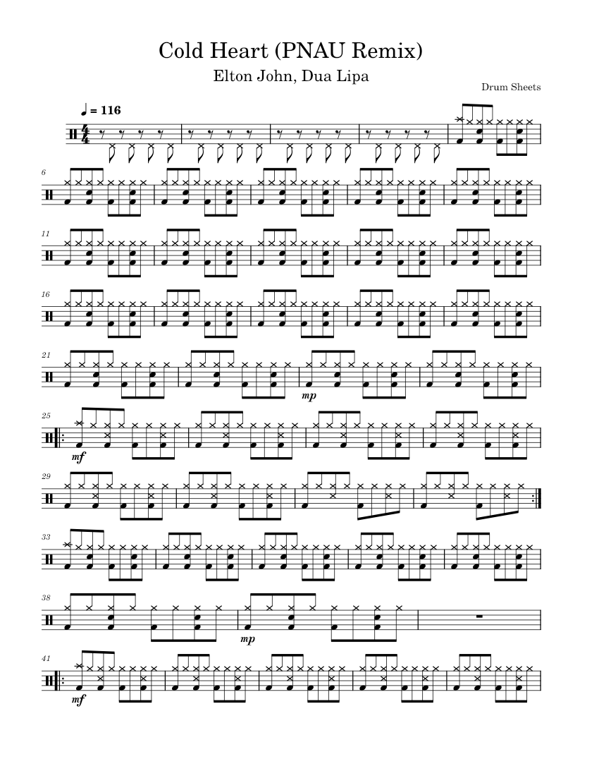 Cold Heart (PNAU Remix) - Elton John, Dua Lipa Sheet music for Drum ...