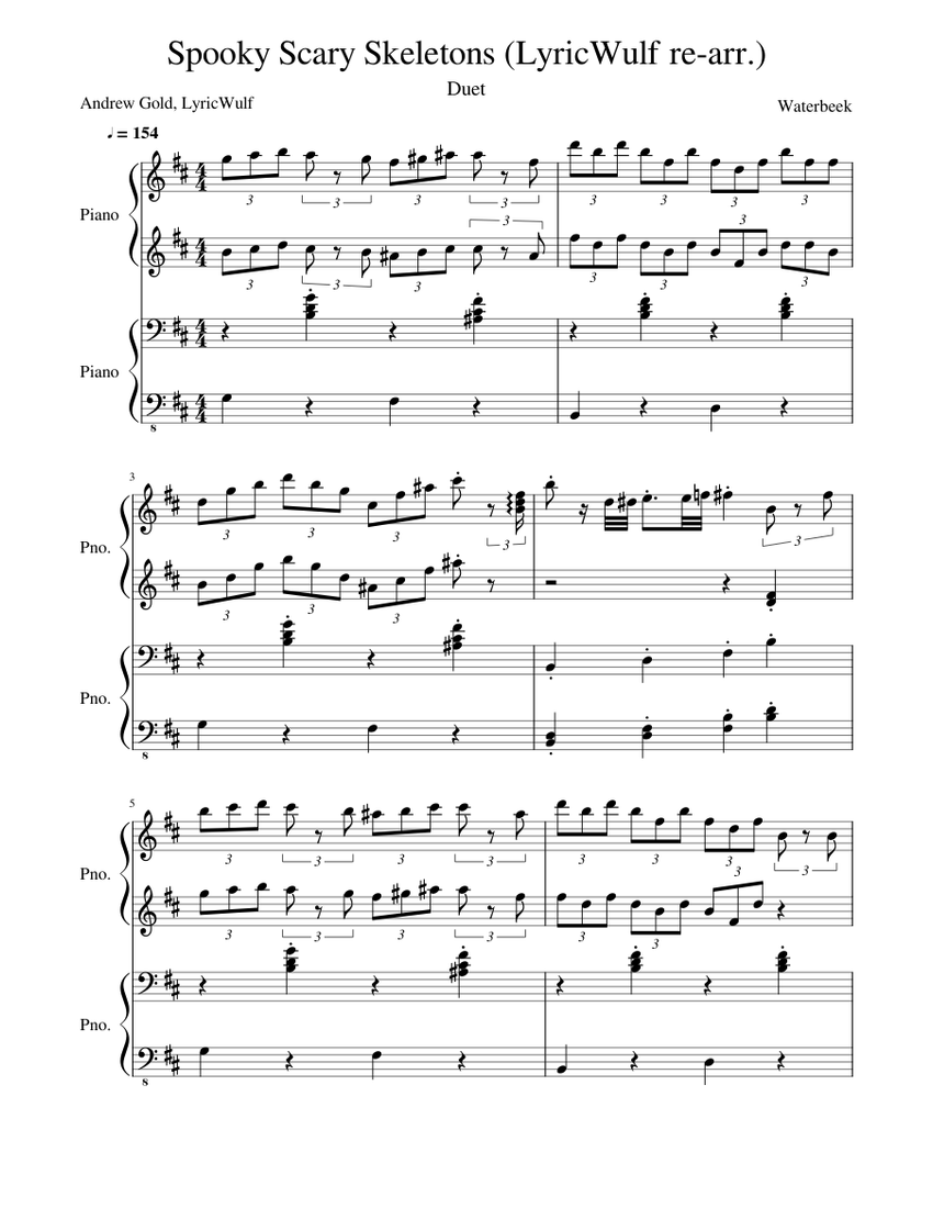 Spooky Scary Skeletons [Duet] (covered by LyricWulf) Sheet Music for ...